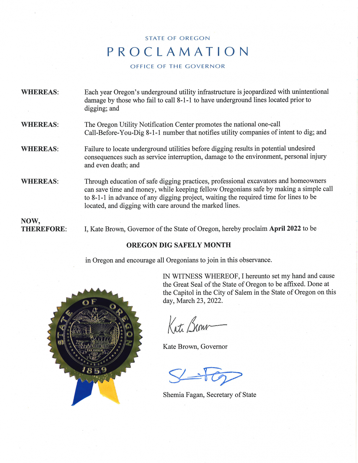April is Oregon Dig Safely Month - Oregon Utility Notification Center